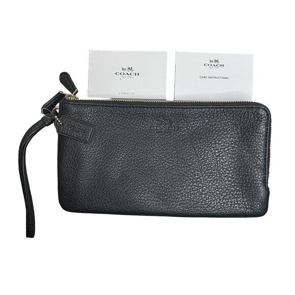 Coach | Bags | Coach Black Pebbled Leather Wristletwallet Double Zip ...